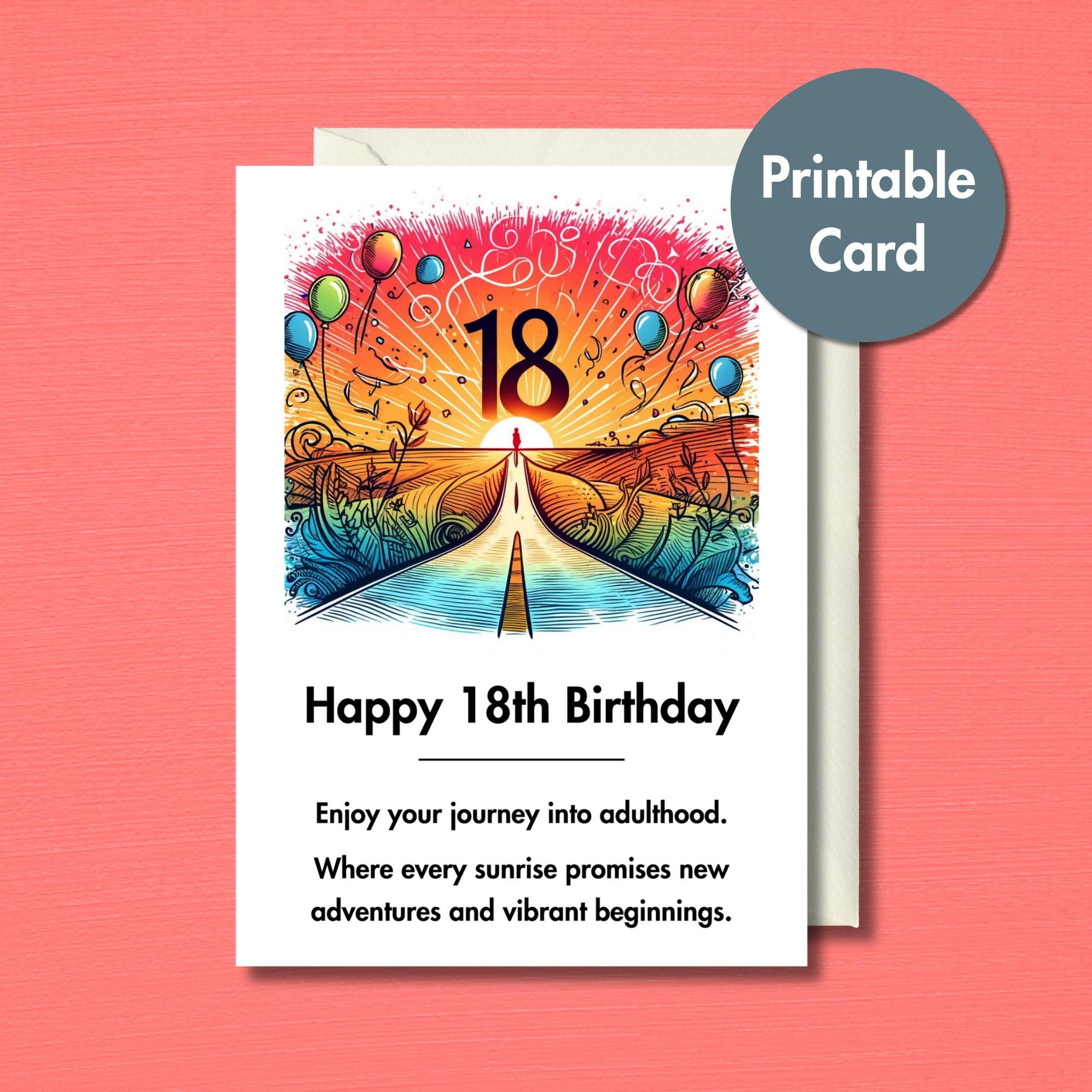 18th Birthday Inspirational Message Card | Sunrise Instant Print Card ...