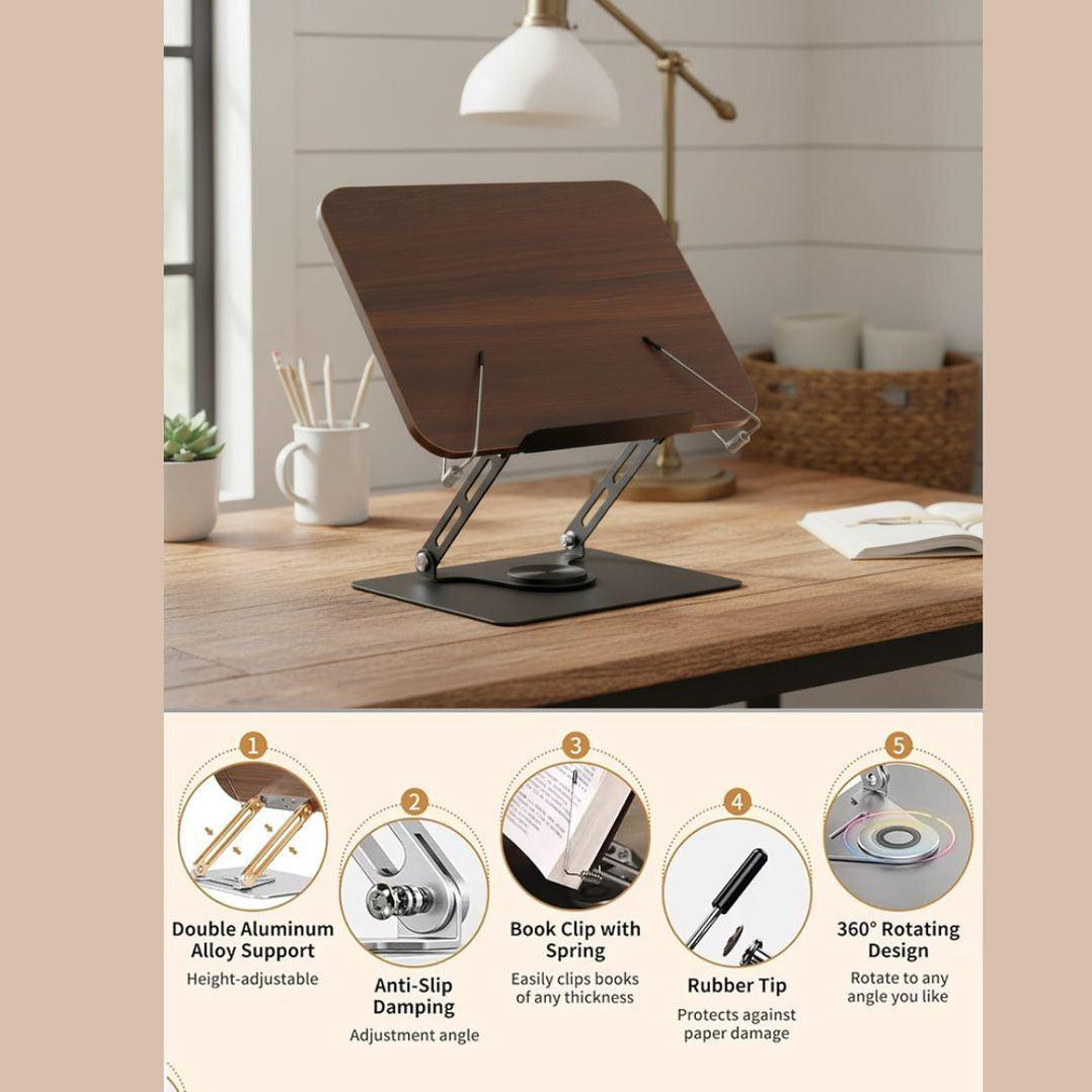 Adjustable Reading Stand 360° Rotation | Wood Tablet Stand — Make Memento
