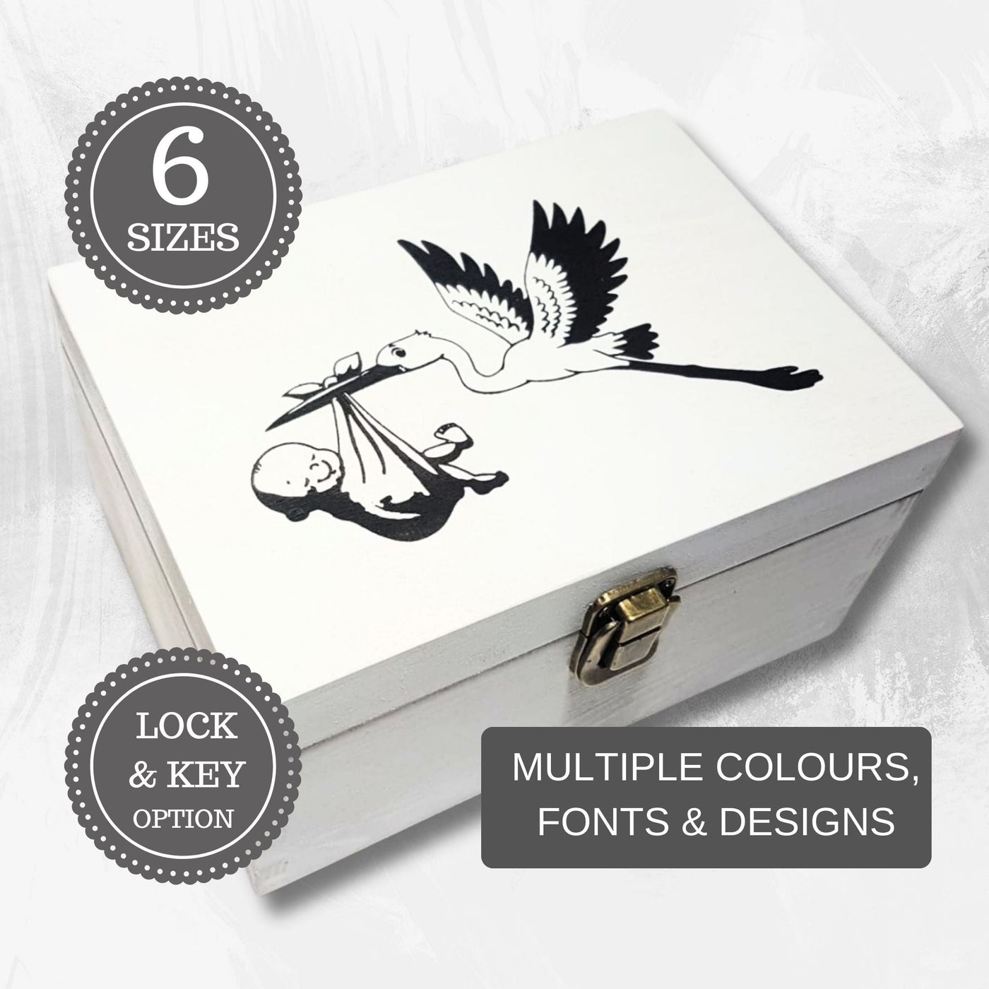 Baby's First Memory Box | Newborn Baby Stork Milestone Gift | White Wo ...