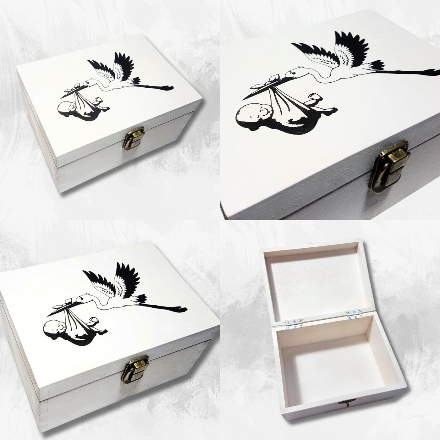 Baby's First Memory Box | Newborn Baby Stork Milestone Gift | White Wo ...