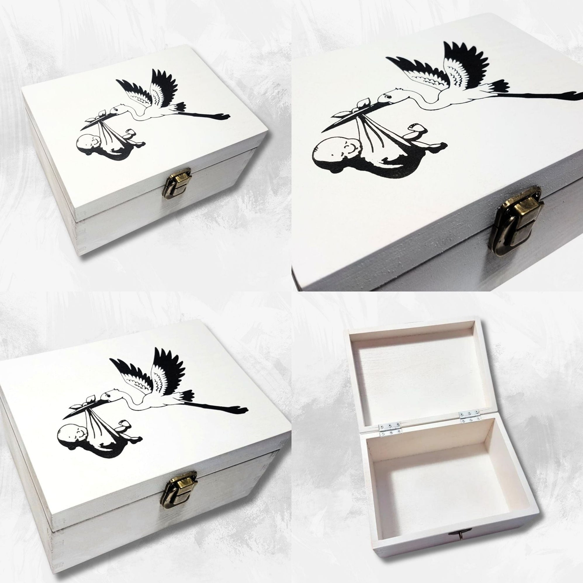 Baby's First Memory Box | Newborn Baby Stork Milestone Gift | White Wo ...