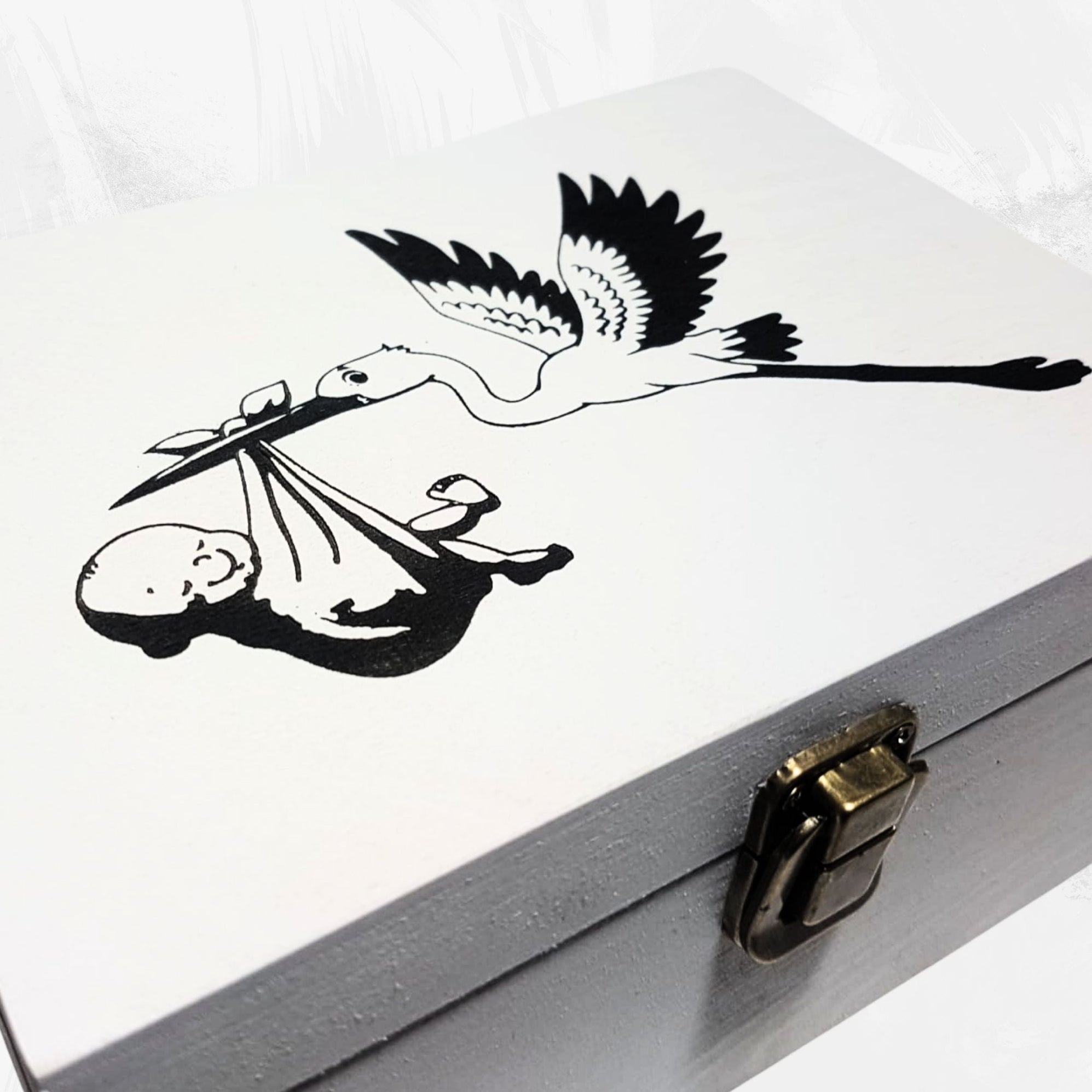 Baby's First Memory Box | Newborn Baby Stork Milestone Gift | White Wo ...