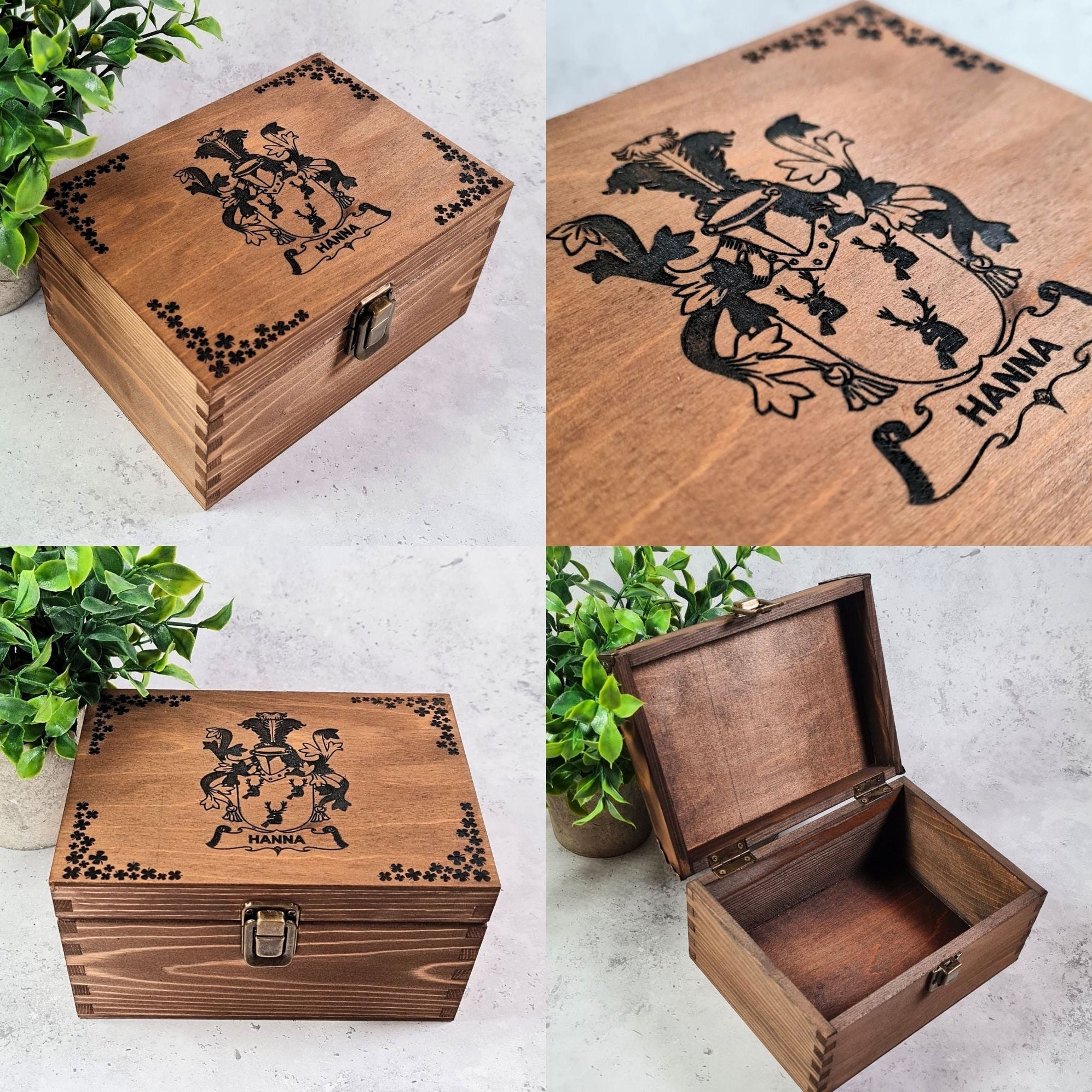 Custom Engraved Coat of Arms Memory Box | Personalised Family Crest Wo ...