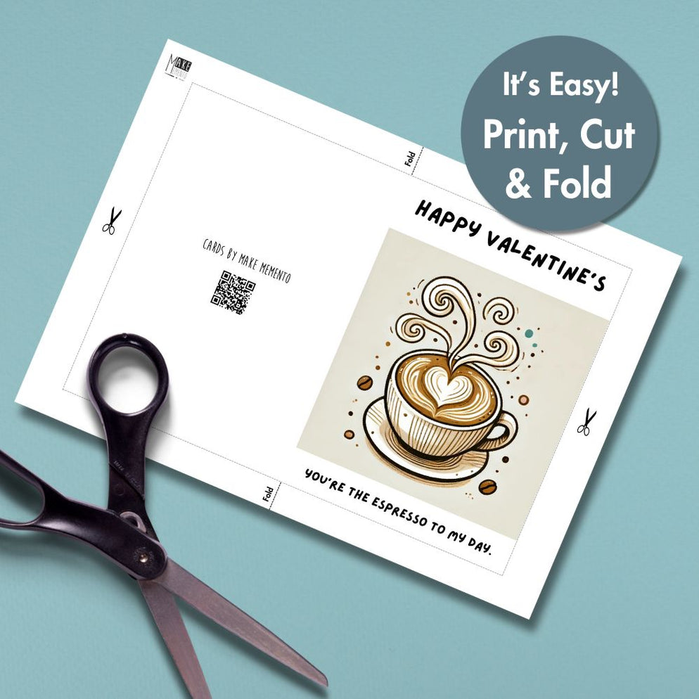 Cute Coffee Printable Valentine's Card | Instant Download Print Gift ...