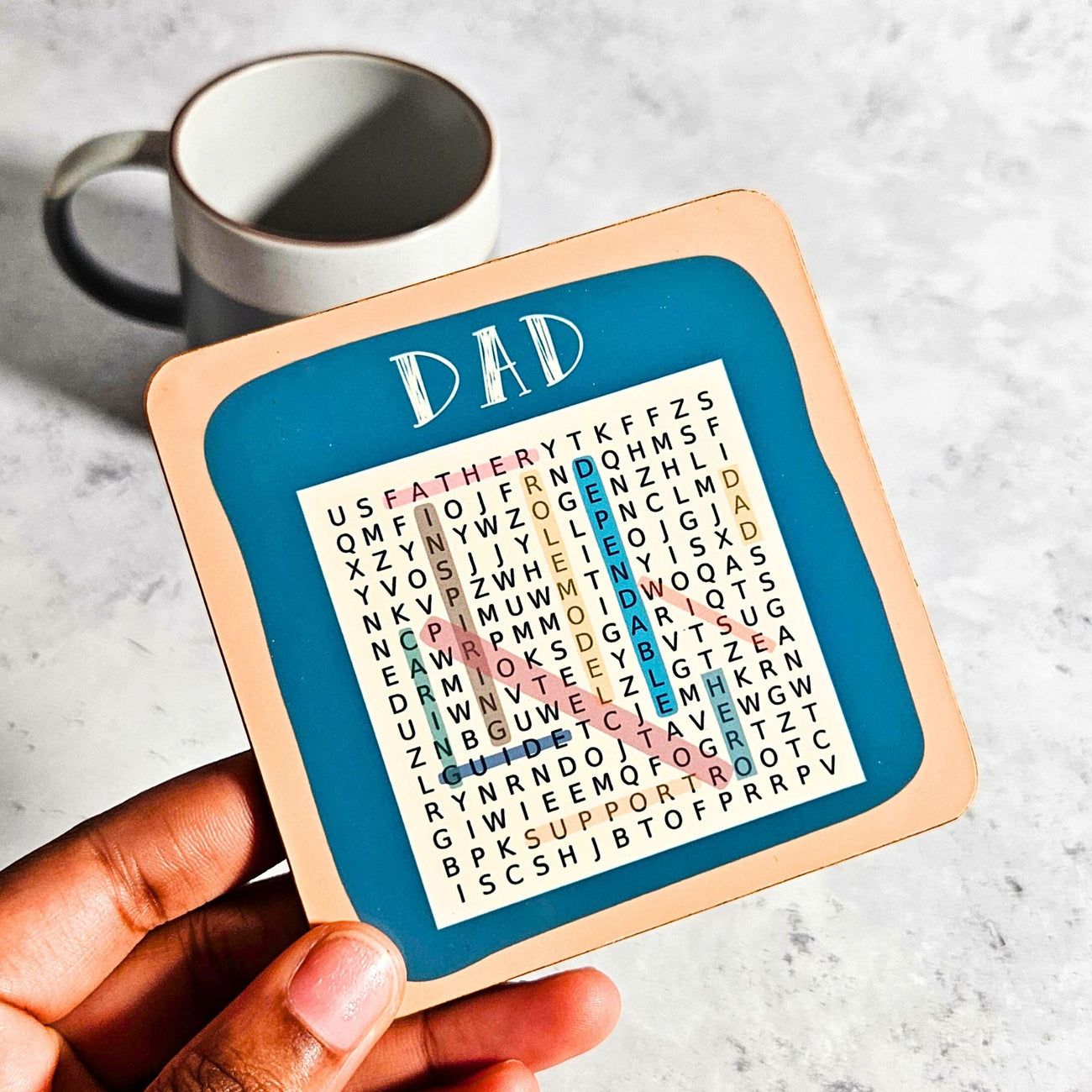 Dad Wordsearch Coaster - Father's Day Wood Coaster Gift - Dad Birthday ...
