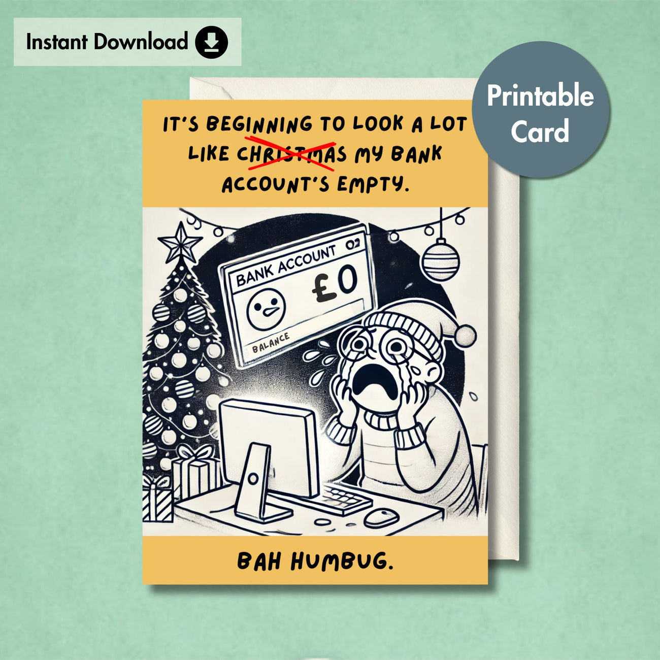 Empty Bank Account Christmas Card | Funny Printable Broke Xmas Card ...