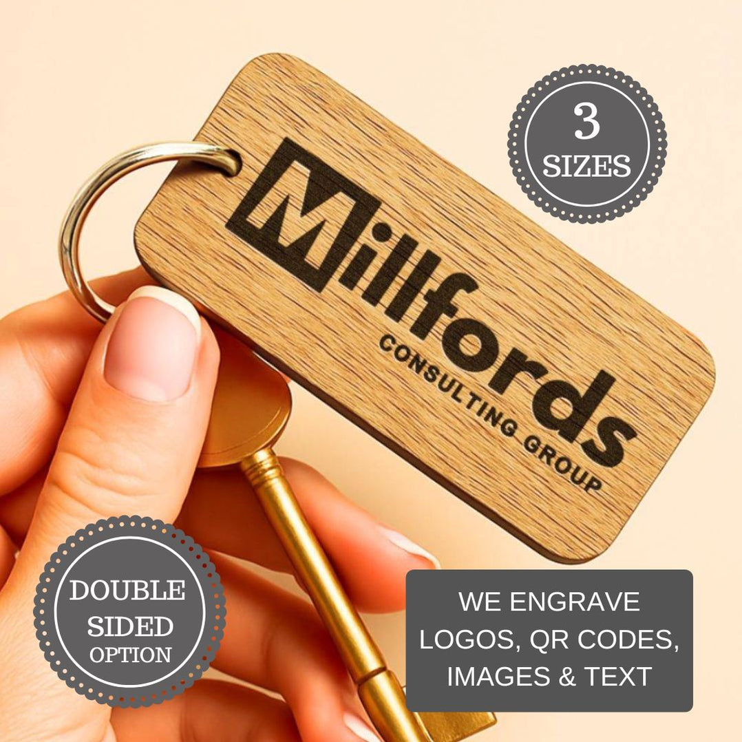 Engraved Business Logo Keyring I Branded Wooden Keychain I Personalise ...