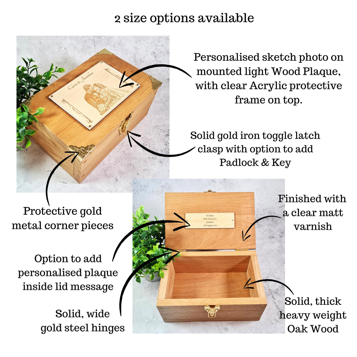 Engraved Couples Photo Keepsake Box - Solid Oak Wedding Memory Box ...