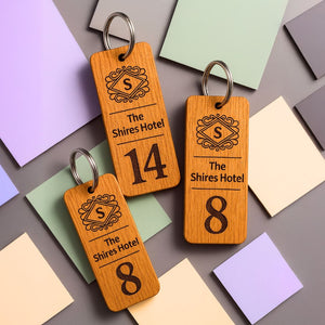 Engraved Hotel Room Number Wood Keyring I Logo Keychain I Make Memento