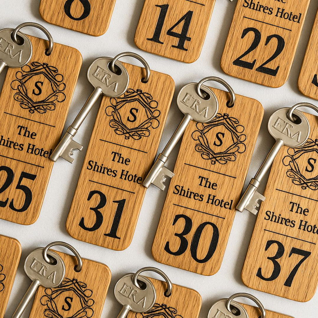 Engraved Hotel Room Number Wood Keyring I Logo Keychain I Make Memento