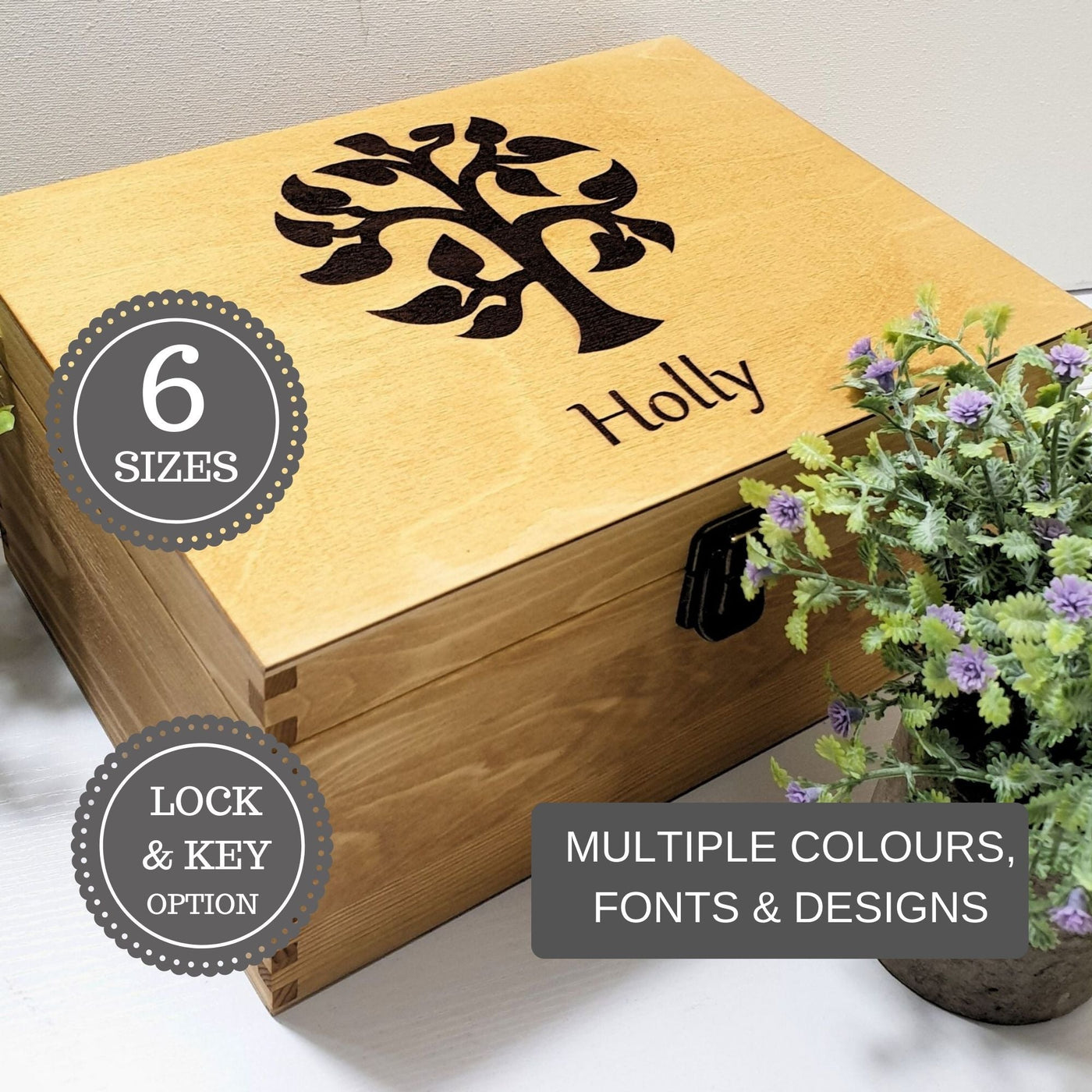 Engraved Tree Wooden Memory Storage Box I Large Family Tree Box 42cm ...