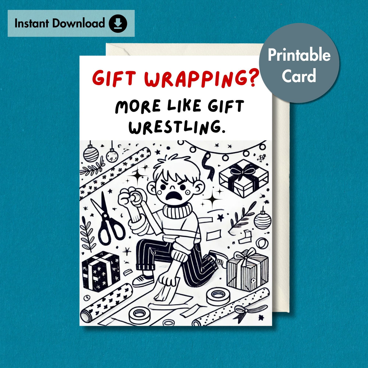 Funny Gift Wrapping Christmas Card | Printable Xmas Card for Friends ...