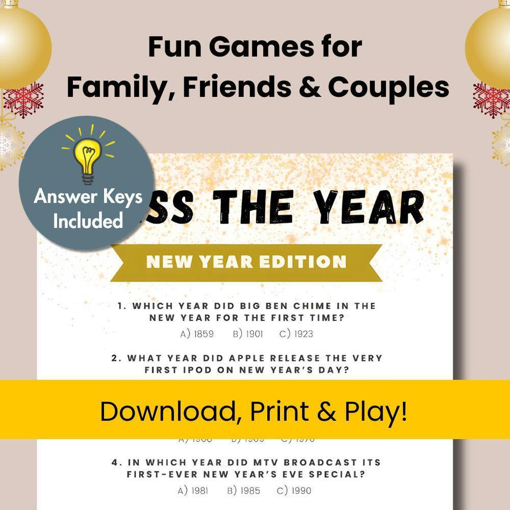Guess The Year Quiz | Instant Download Fun Game | NYE Party Activity ...