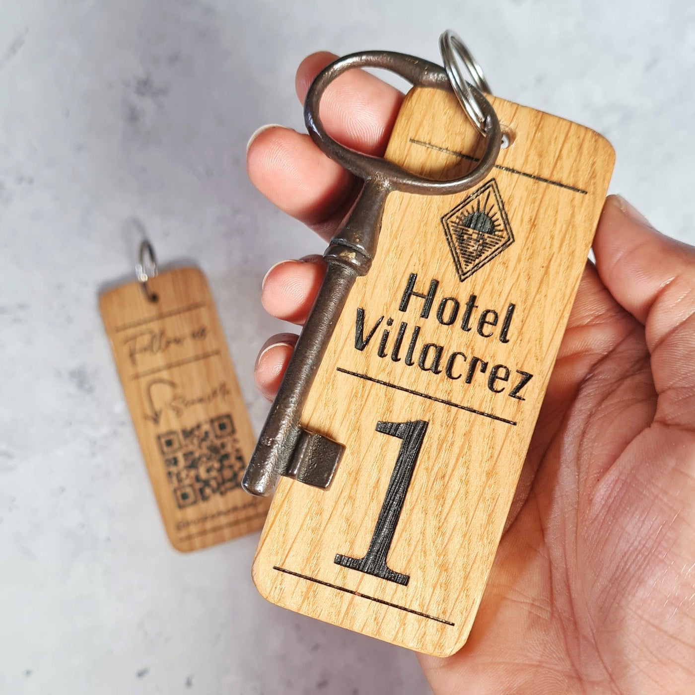 Hotel Guesthouse QR Code Keyring I Personalised Wooden Scanable Websit ...