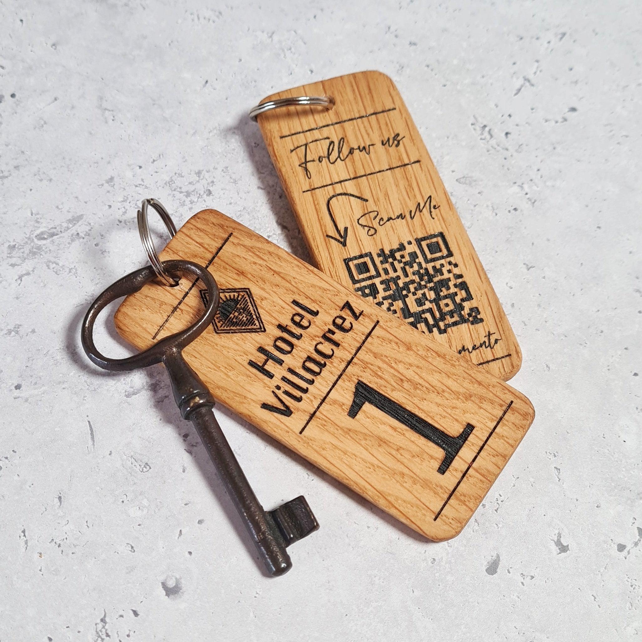 Hotel Guesthouse QR Code Keyring I Personalised Wooden Scanable Websit ...