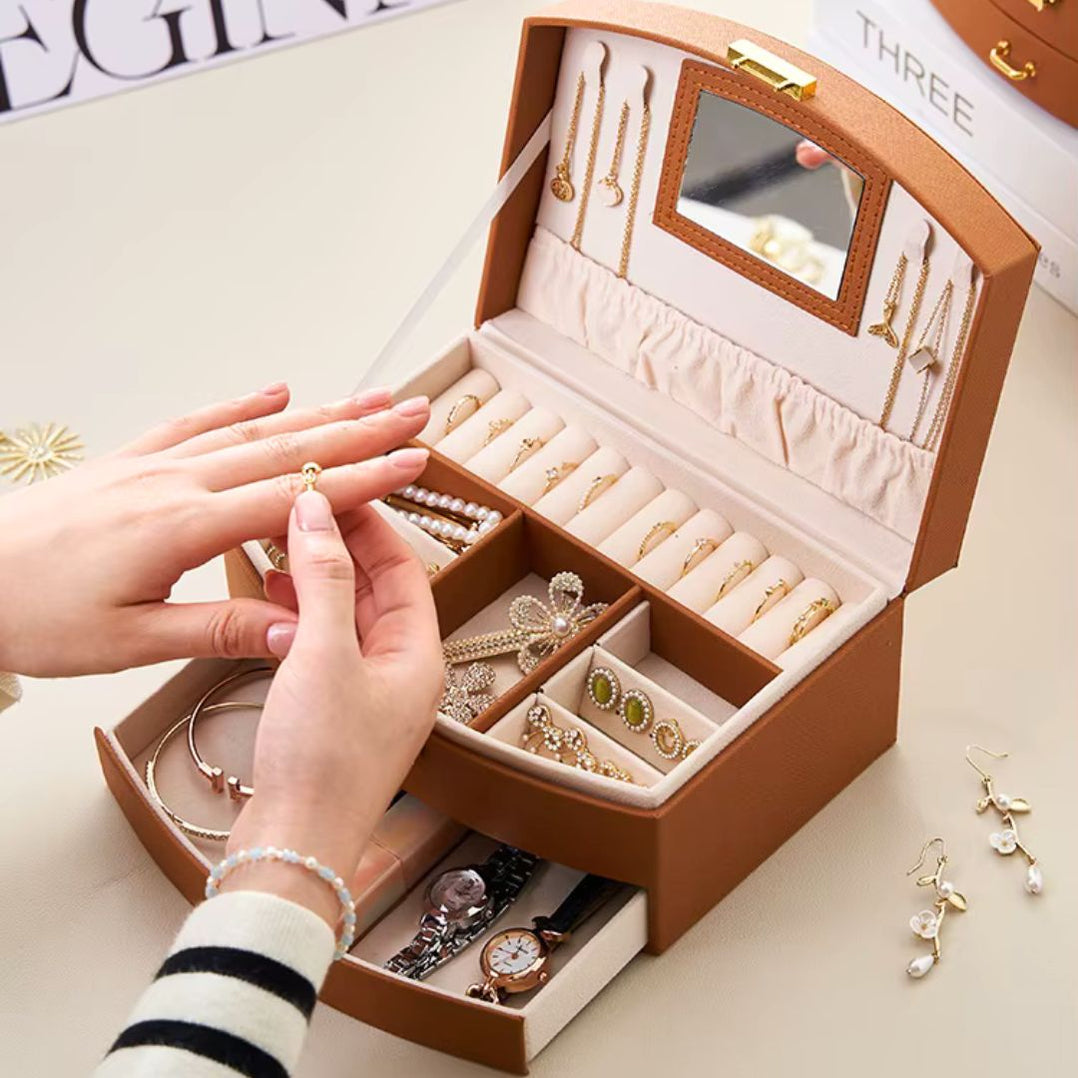 Jewellery Box with Mirror, Lining & Lock – Two Tier Storage — Make Memento