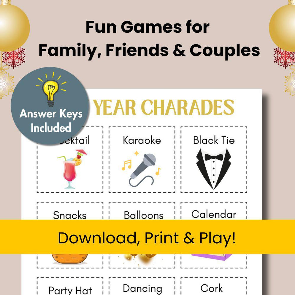 New Year Charades Family Game | Fun Printable Party Instant Download ...