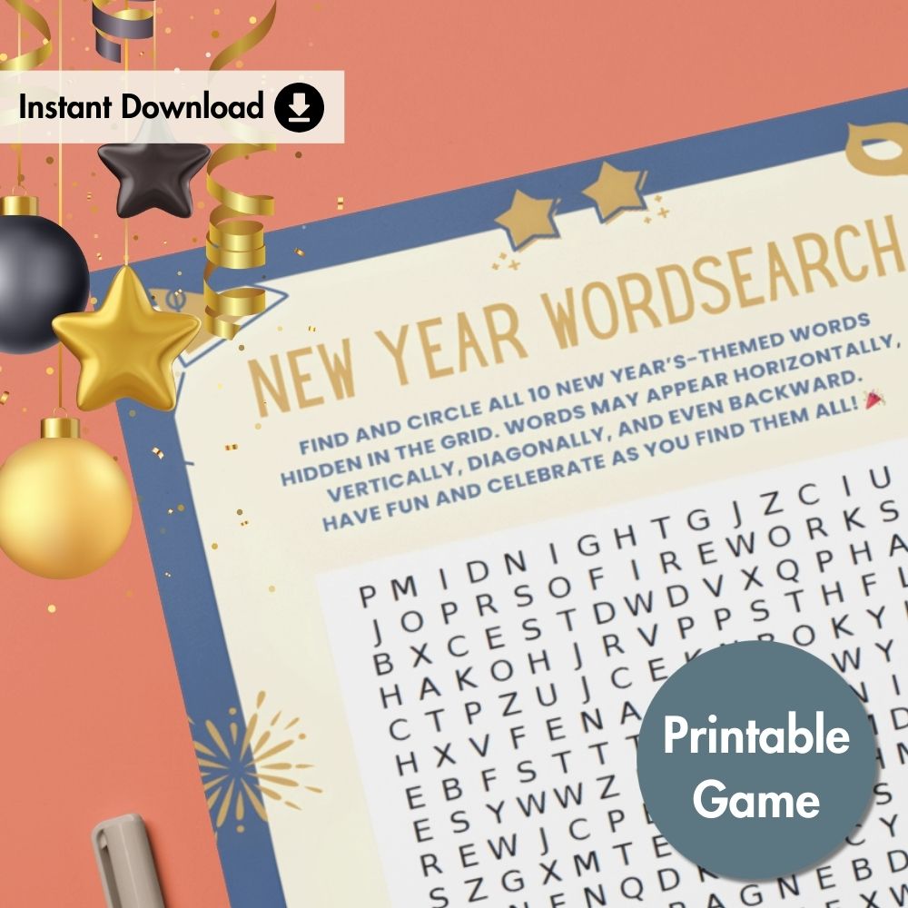 New Year Wordsearch Game | Instant Printable Party Activity All Ages ...
