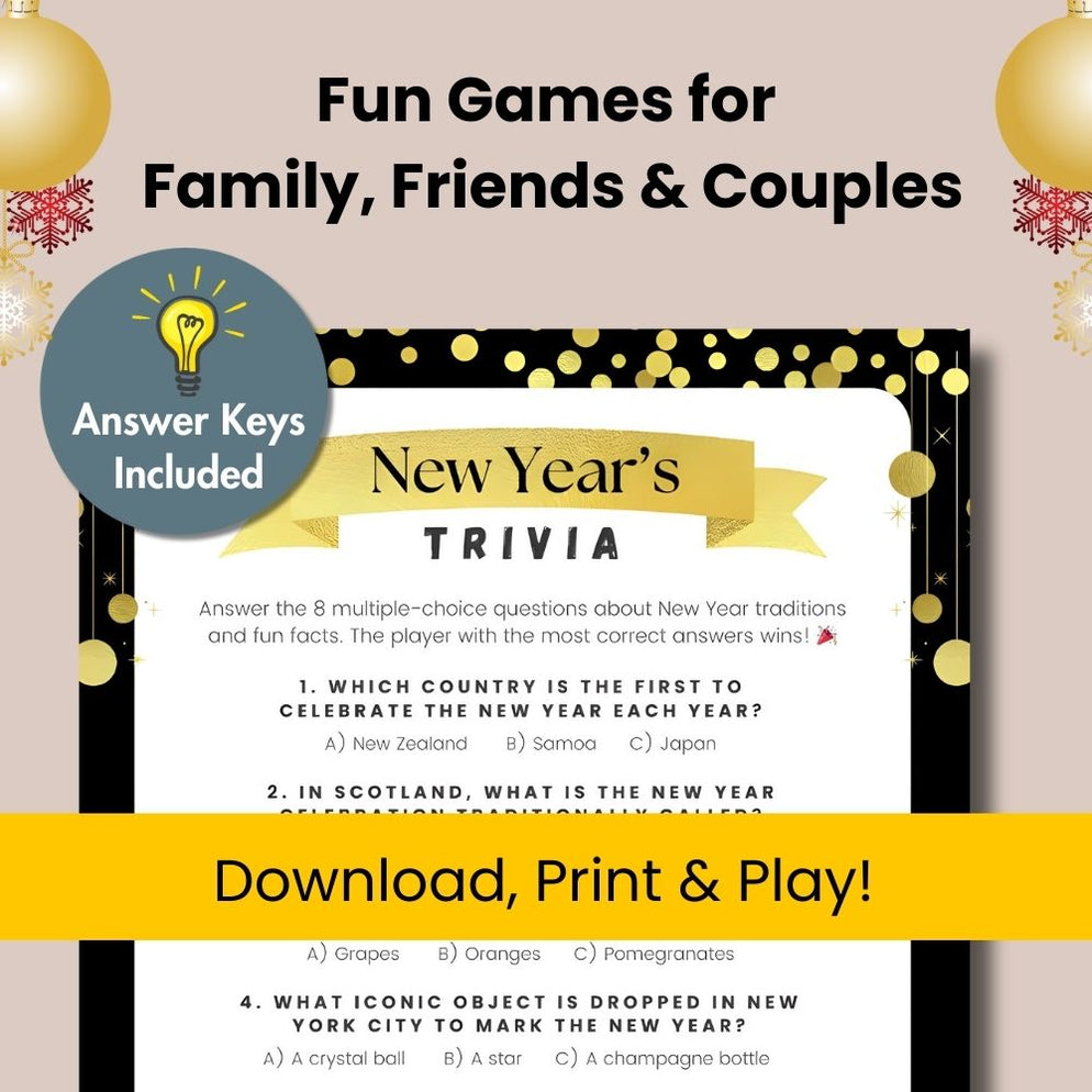 New Year’s Trivia Printable Quiz | Fun, Easy NYE Party Instant Download ...