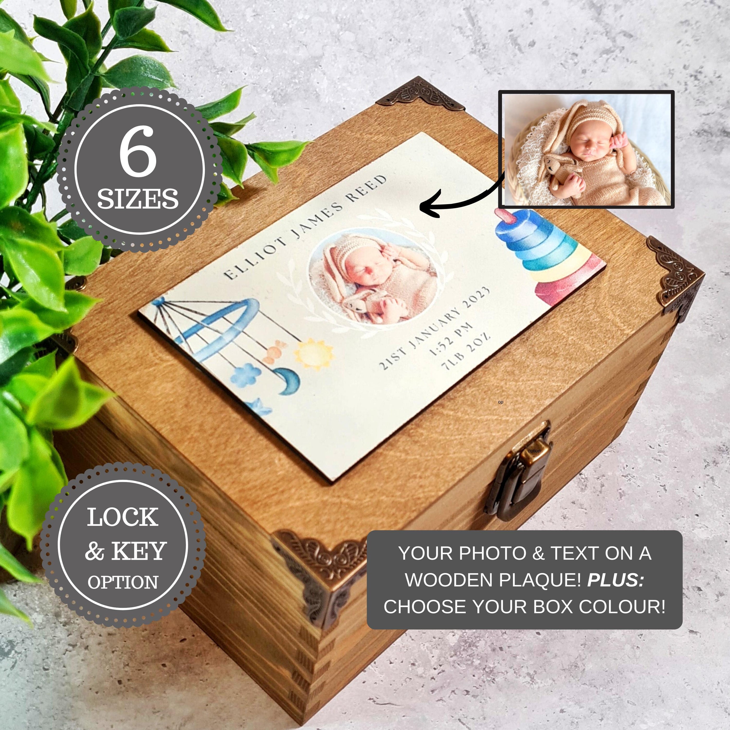 Personalised Baby Photo Keepsake Box - Wooden Baby Memory Box - Newbor ...