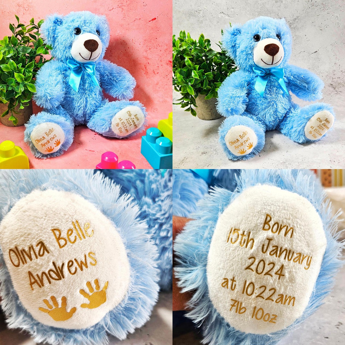 Personalised Baby Teddy Bear With Birth Details - Plush Toy Customised ...