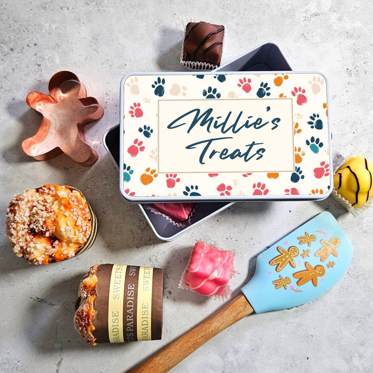 Personalised Cat Treat Tin | Custom Paw Print Pet Cat Food Storage ...