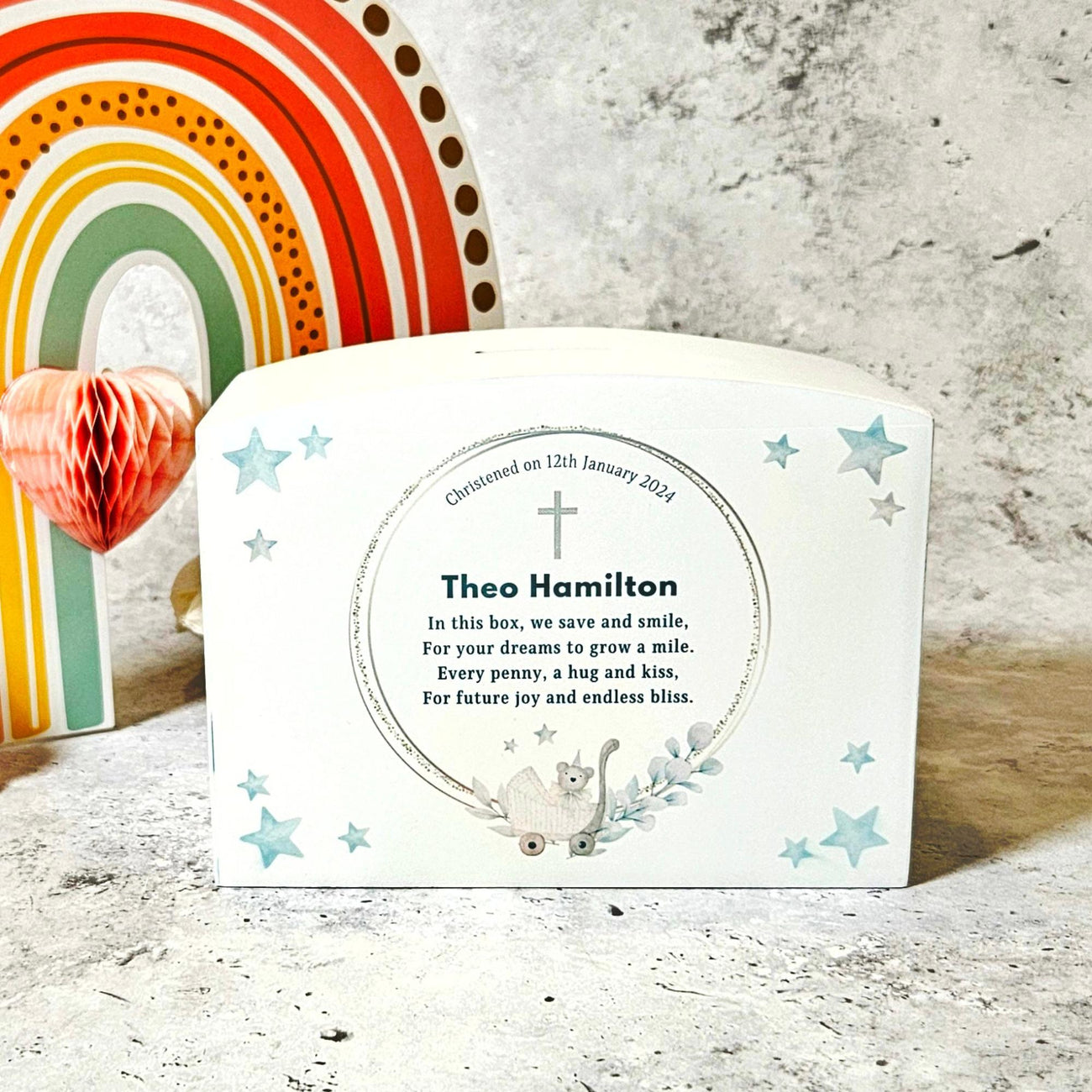 Personalised Children's Christening Money Box - Custom Baptism Treasur ...