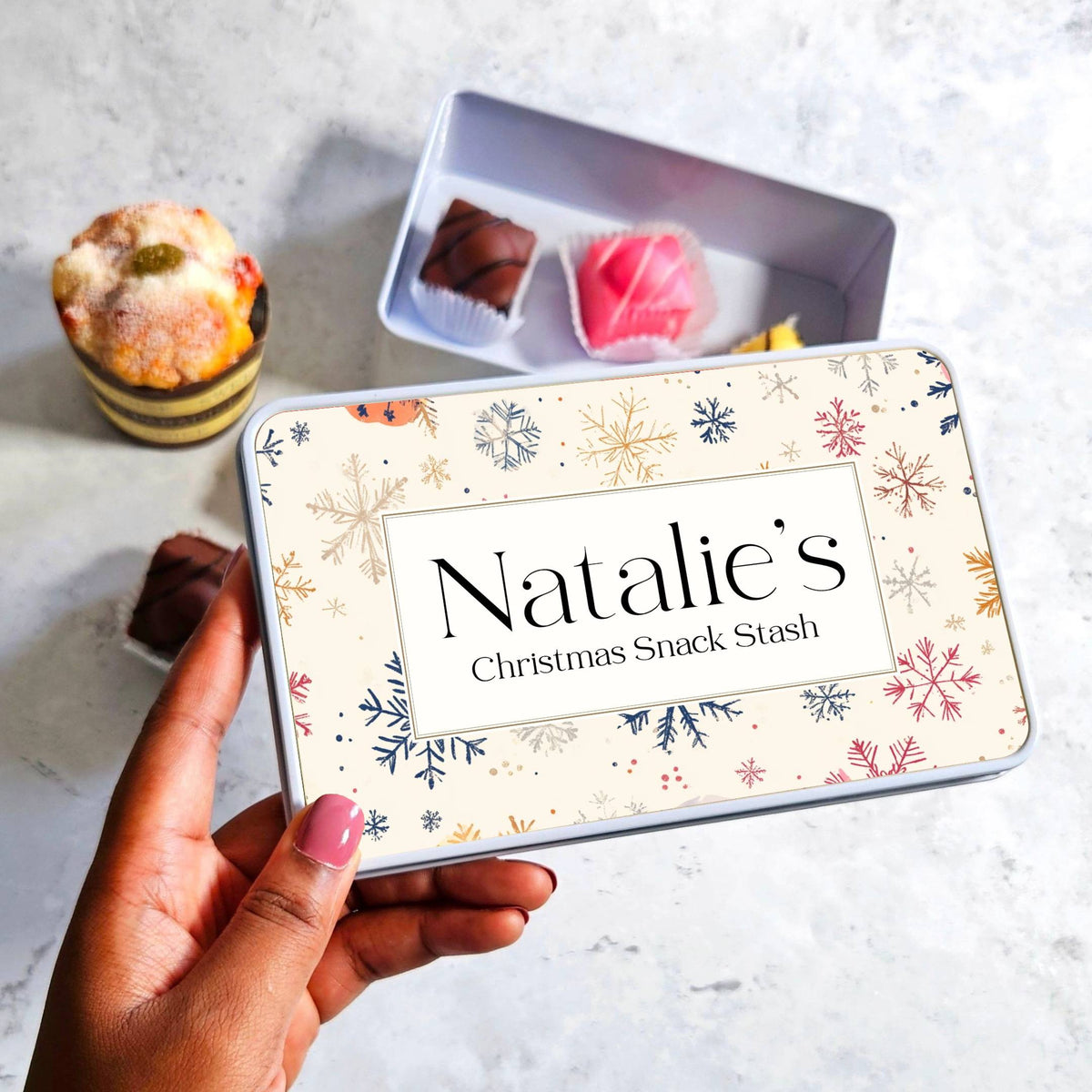 Personalised Christmas Snack Stash Tin | Christmas Family Treat Box ...