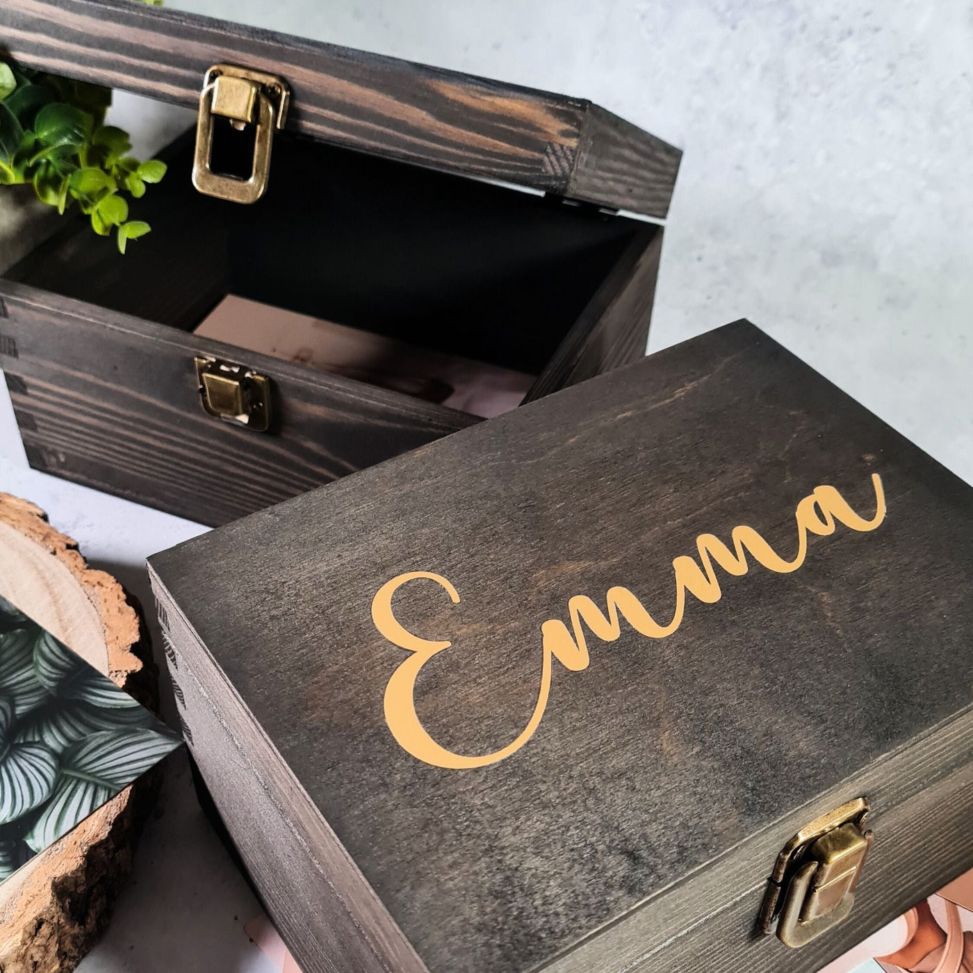 Personalised Gold Name Box I Small & Large Lockable Wood Memory Boxes ...