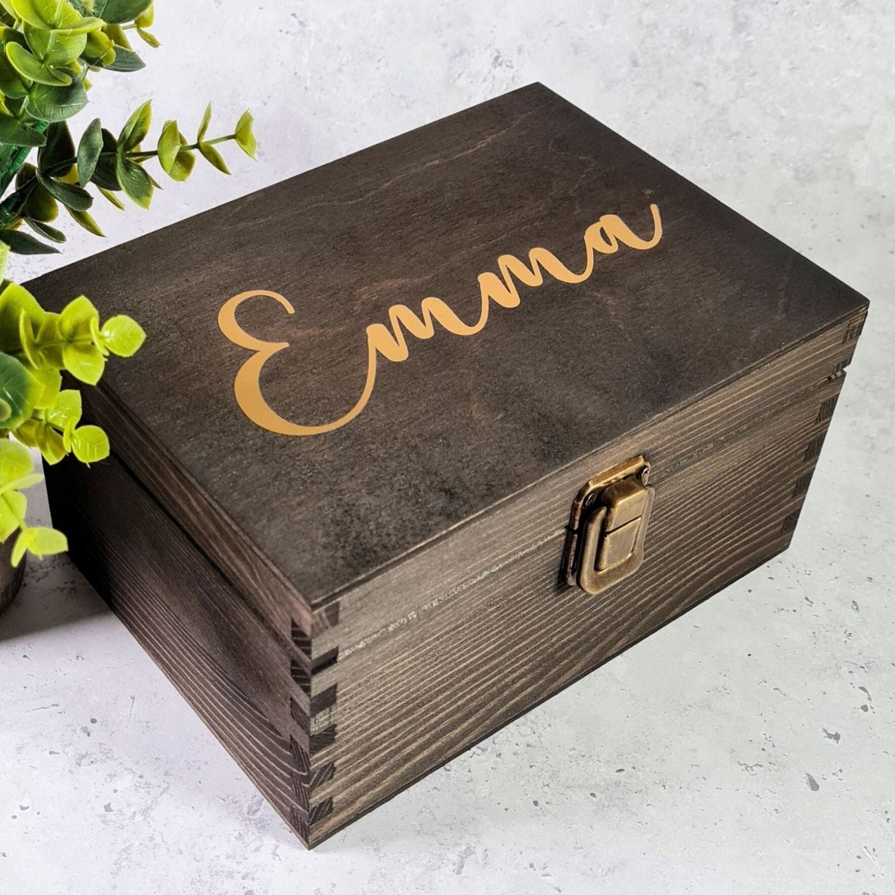 Personalised Gold Name Box I Small & Large Lockable Wood Memory Boxes ...