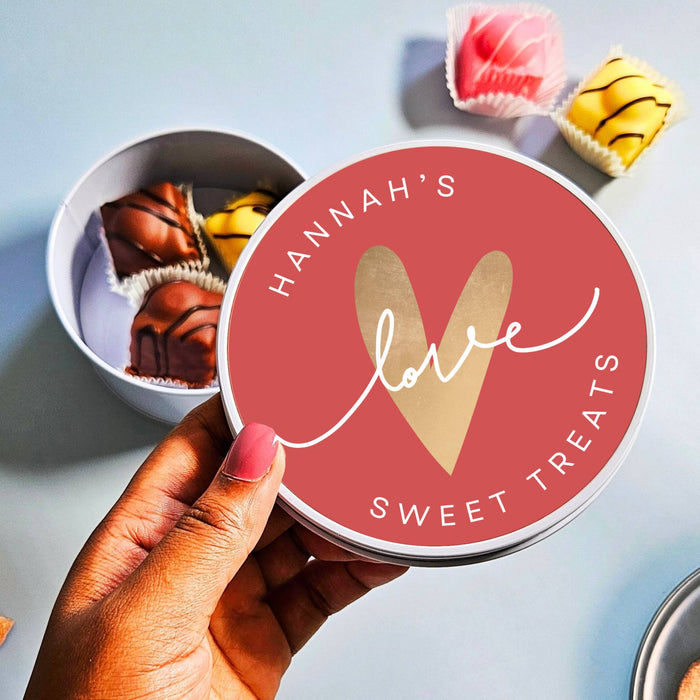 Personalised Heart Sweet Treats Tin | Custom Round Baking Storage Box ...