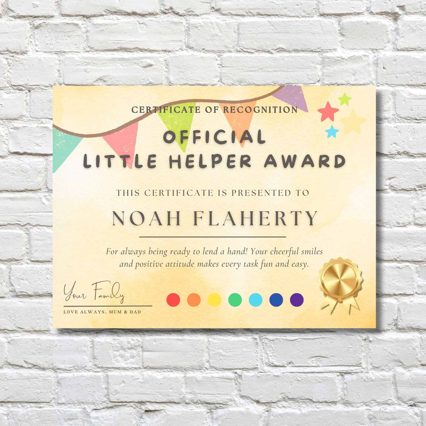 Personalised Little Helper Certificate - Kids' Achievement Metal Award ...