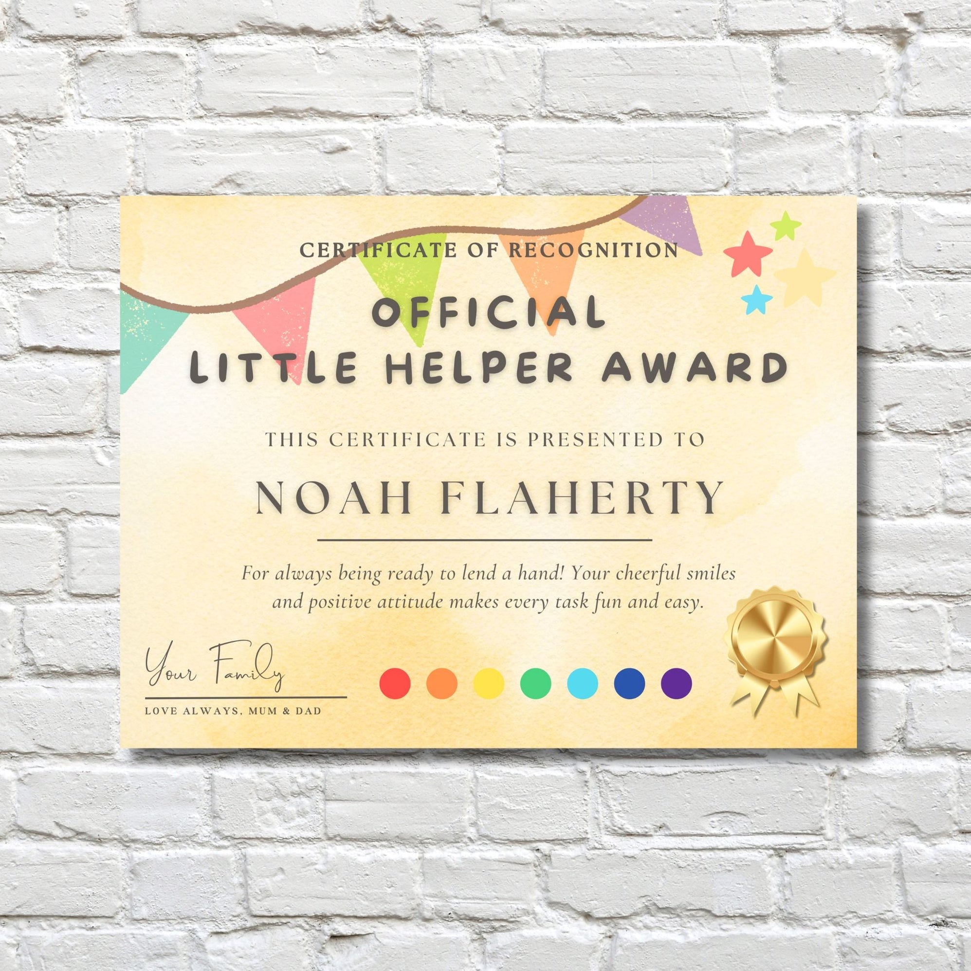 Personalised Little Helper Certificate - Kids' Achievement Metal Award ...