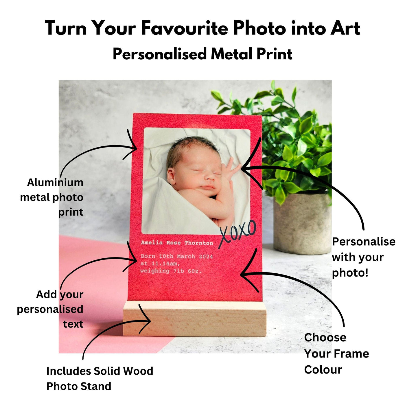 Personalised Baby Photo Metal Print - Custom Newborn New Parents Gift ...