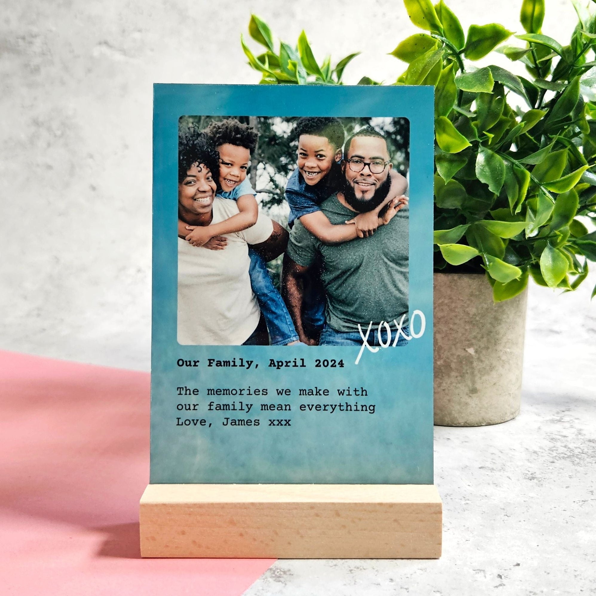 Personalised Metal Photo Print with Wood Stand - Family Picture Gift ...
