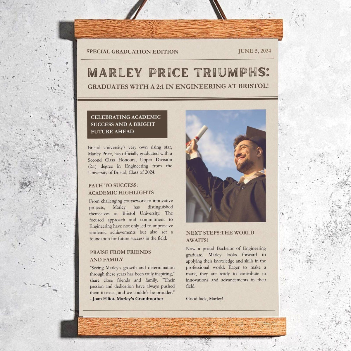 Personalised Metal Graduation Announcement Newspaper Print ...