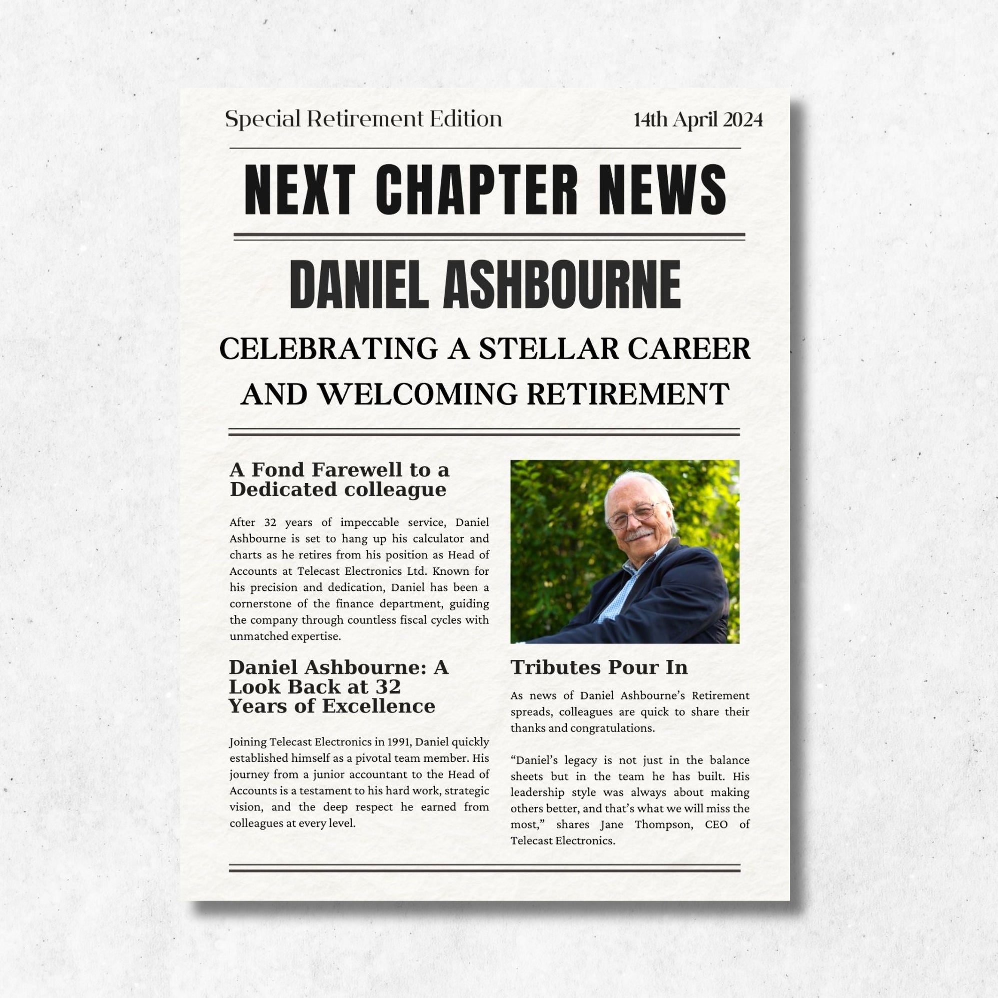 Personalised Metal Retirement Announcement Newspaper Print - Leaving ...