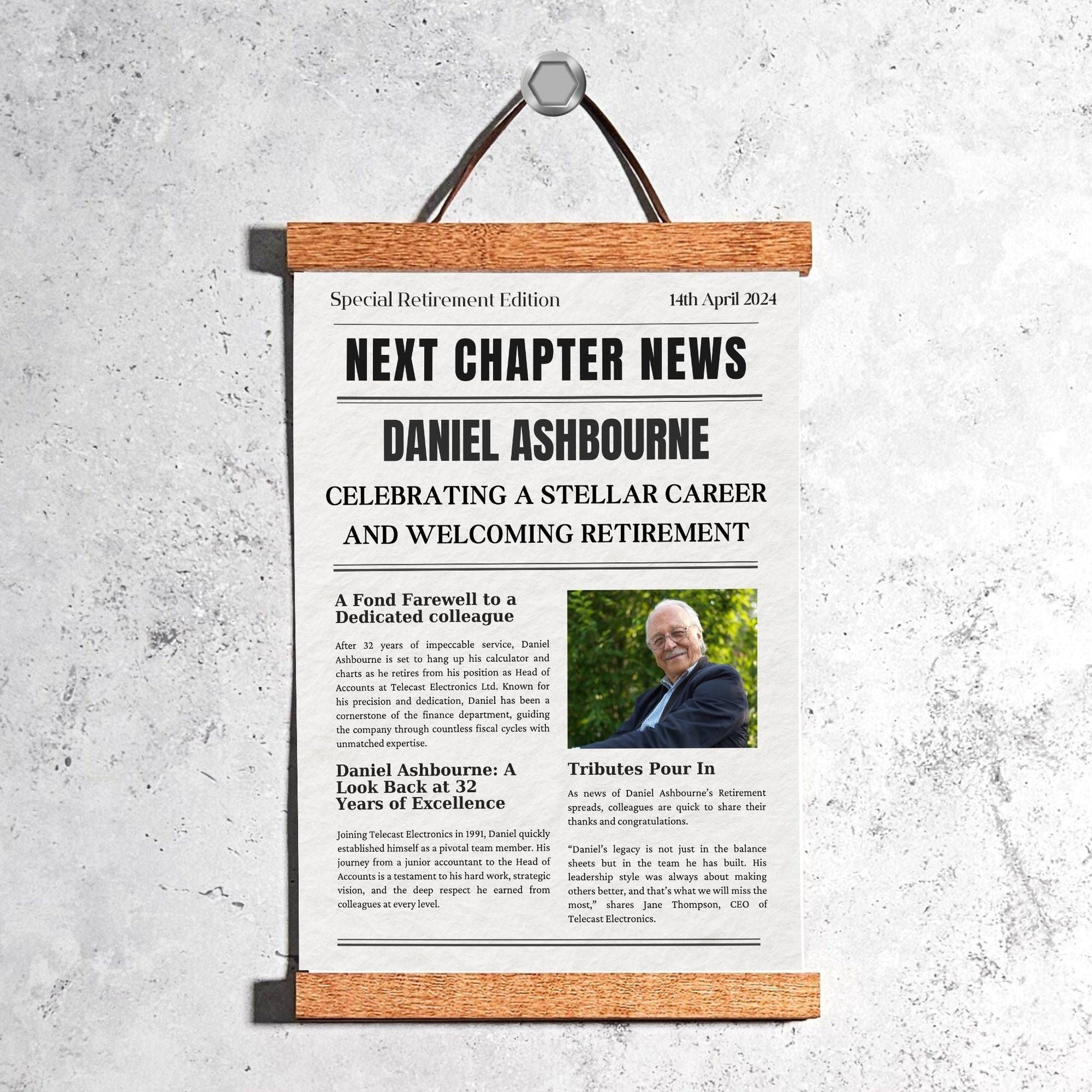 Personalised Metal Retirement Announcement Newspaper Print - Leaving ...