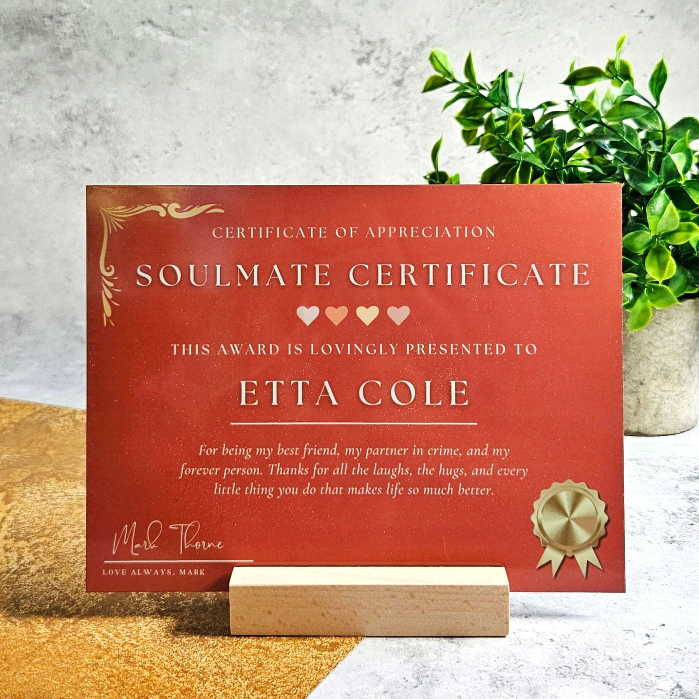 Personalised Soulmate Metal Certificate - 10th Anniversary Gift Idea ...