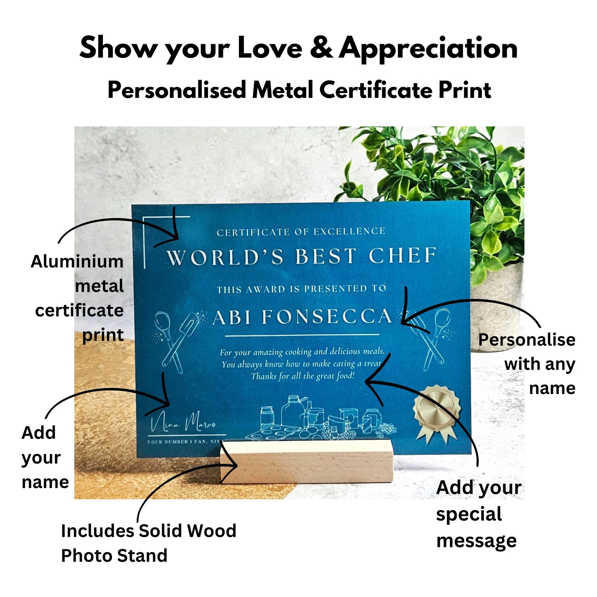 Personalised World’s Best Chef Certificate - Foodie Cook Metal Print ...