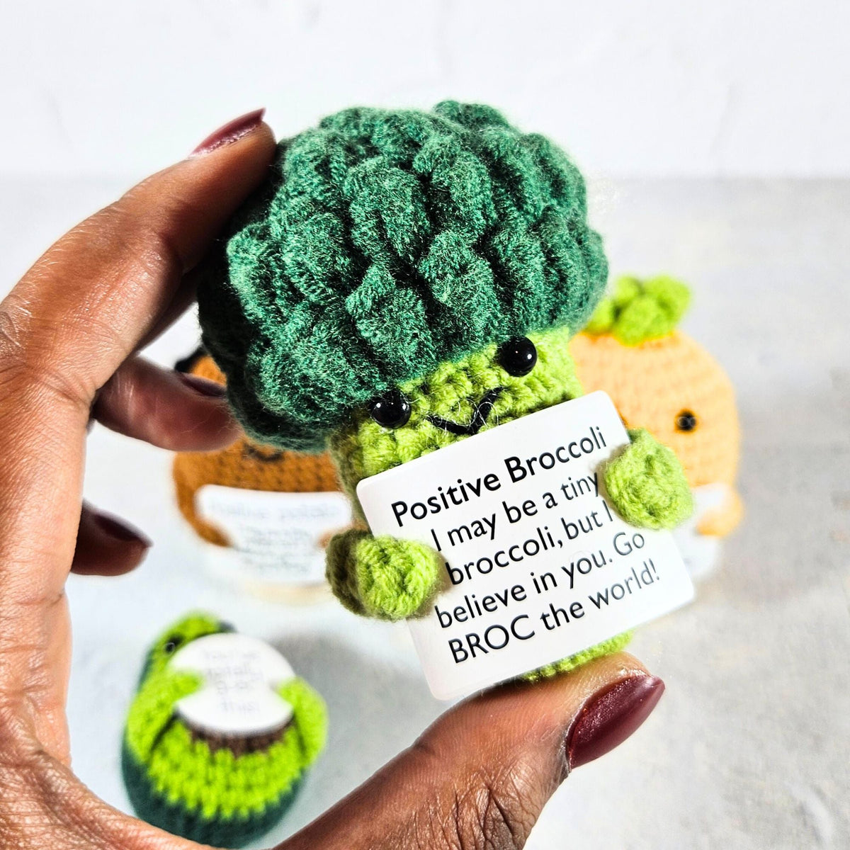 Positive Vibes Mini Crochet Broccoli | Fun Pocket Good Luck Gift for ...