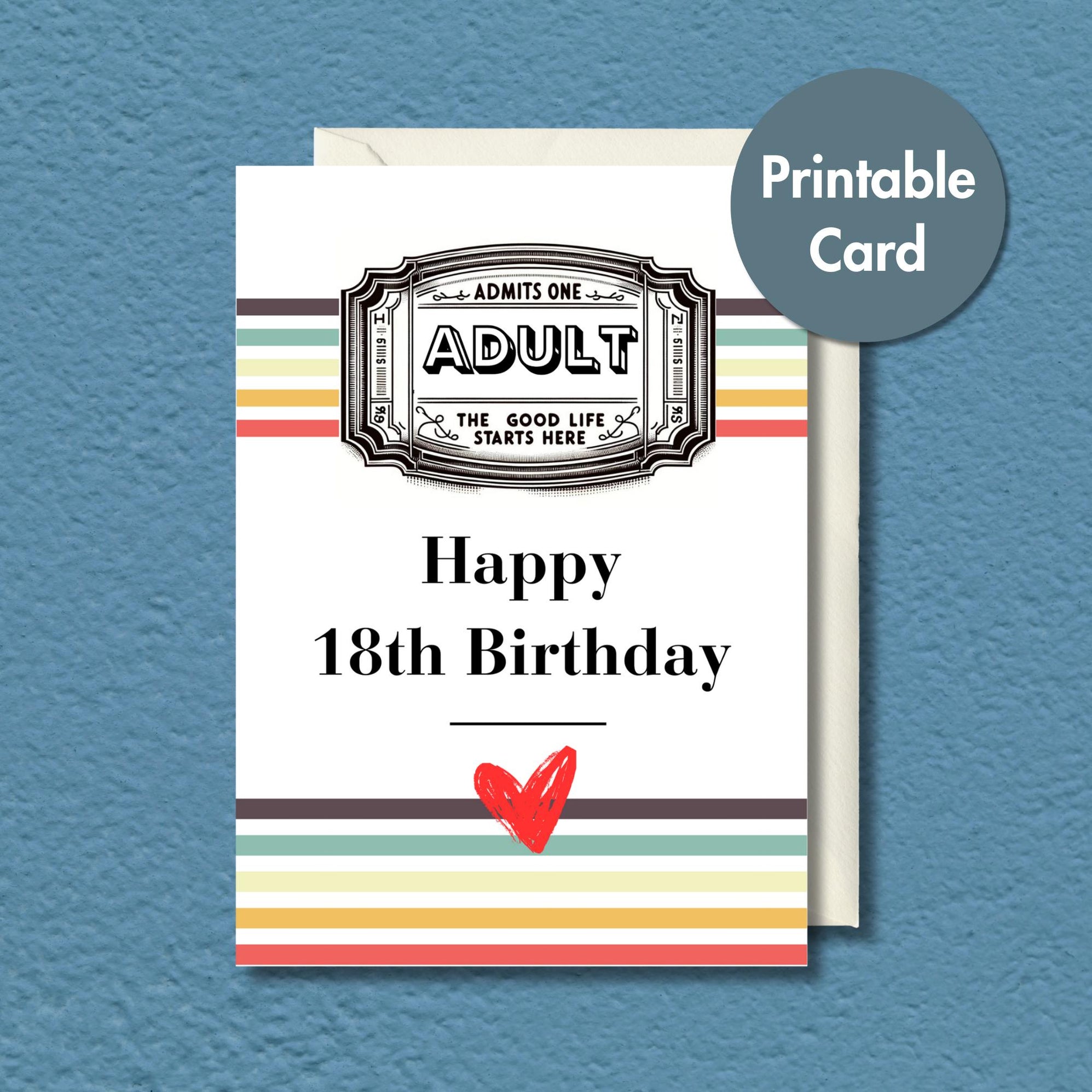 Printable 18th Birthday Card | Adult Entrance Ticket Design | Instant ...