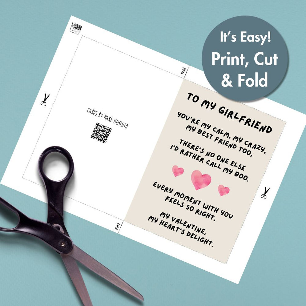 Printable Girlfriend Valentine's Poem Card | Last Minute Download Gift ...