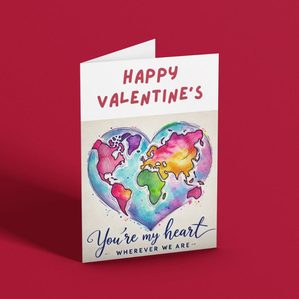 Printable World Map Valentine’s Card | Instant Download Print at Home ...