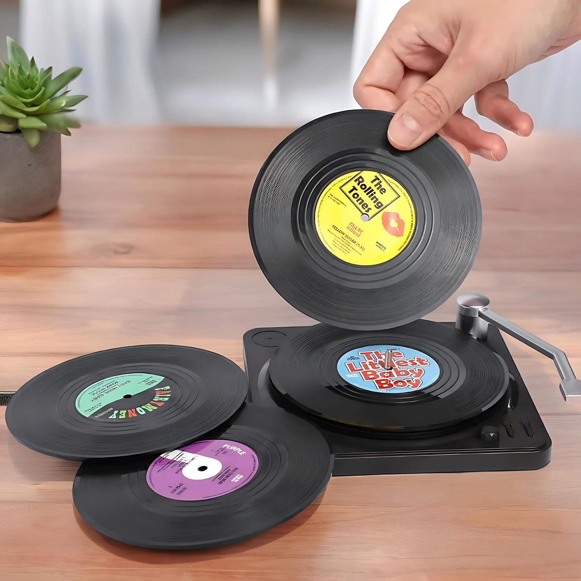 Retro Vinyl Coasters with Turntable Holder | Home Decor Music Gift Idea ...