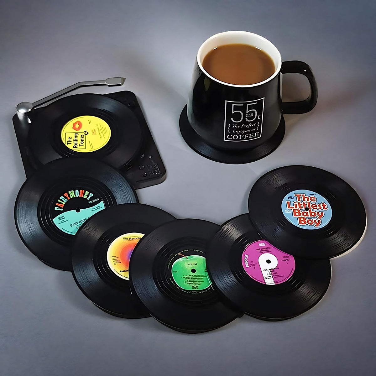 Retro Vinyl Coasters with Turntable Holder | Home Decor Music Gift Idea ...