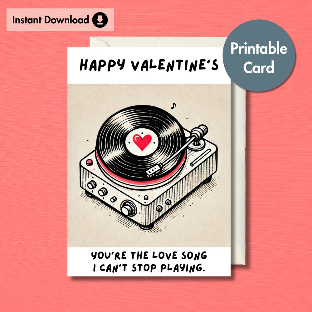 Retro Vinyl Printable Valentine’s Card | Instant Download Print Gift ...
