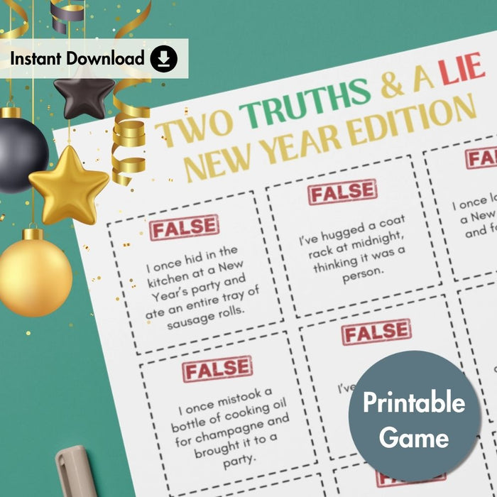 Two Truths and A Lie New Year Game | Instant Download NYE Printable ...
