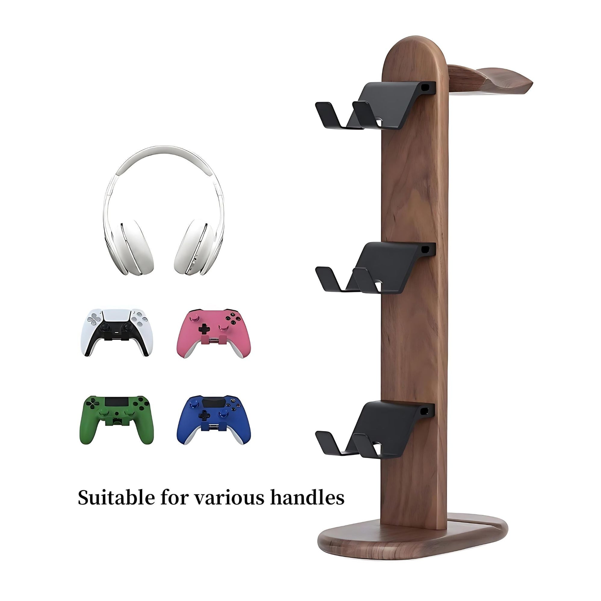 Walnut Controller & Headphone Rack - Gaming Organiser - Gift for Him ...