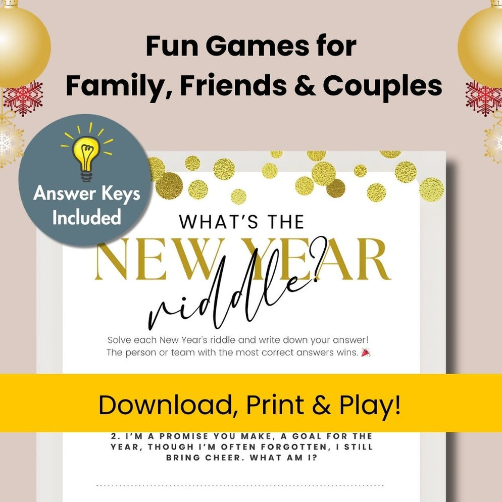 Printable New Year’s Riddle Activity Sheet | Instant Download Fun Game ...